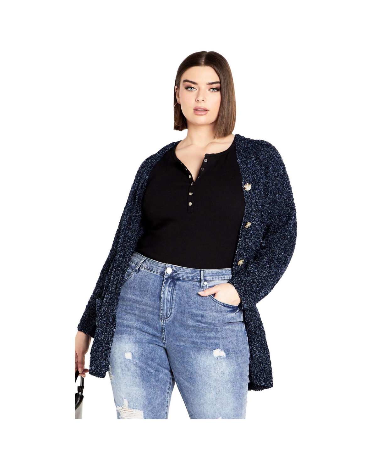 Click here for Avenue Womens Plus Size Amber Boucle Cardigan Swea... prices