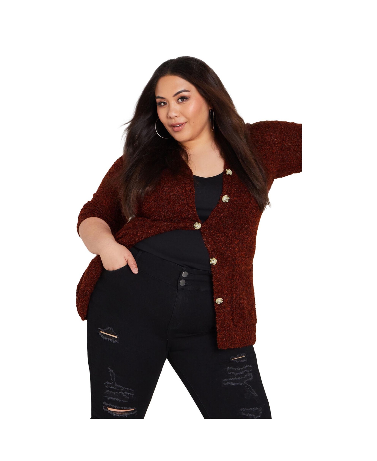 Click here for Avenue Womens Plus Size Amber Boucle Cardigan Swea... prices