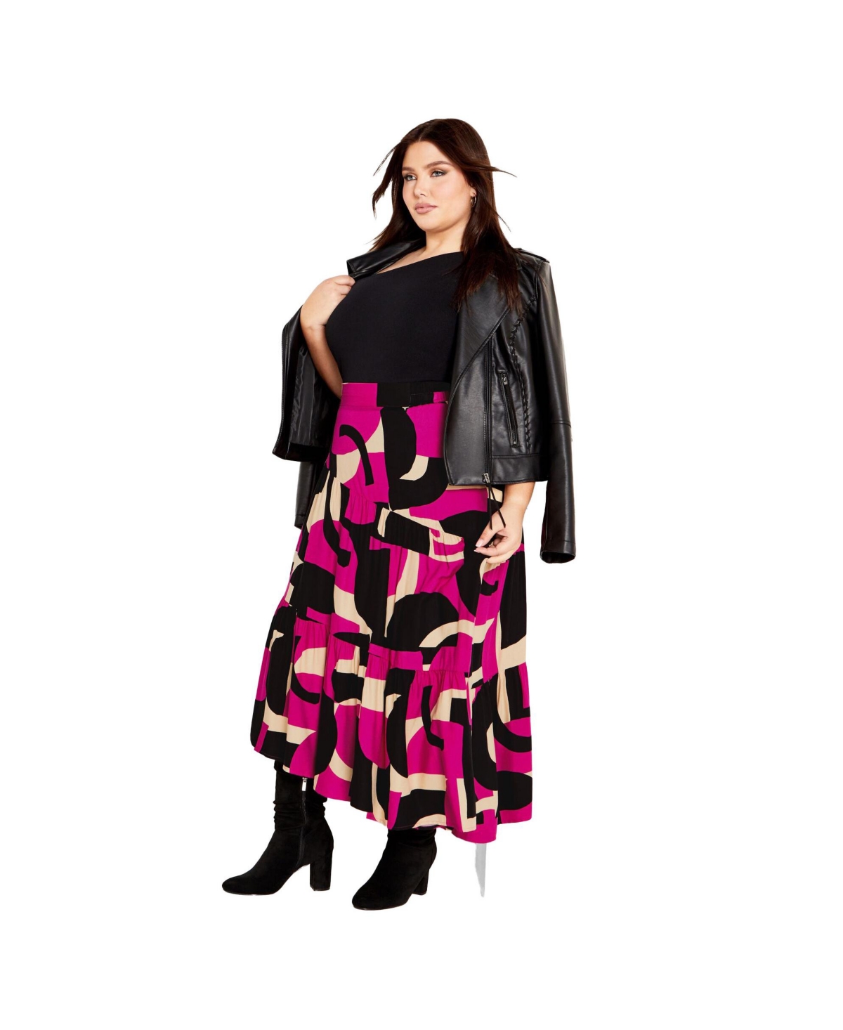 Click here for Avenue Womens Saskia Tiered Skirt - Magenta print prices