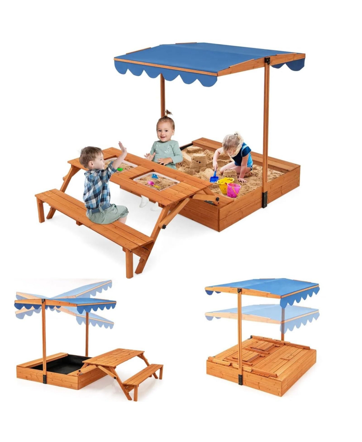 Click here for Kids Wooden Sand Box with Foldable Picnic Sensory... prices