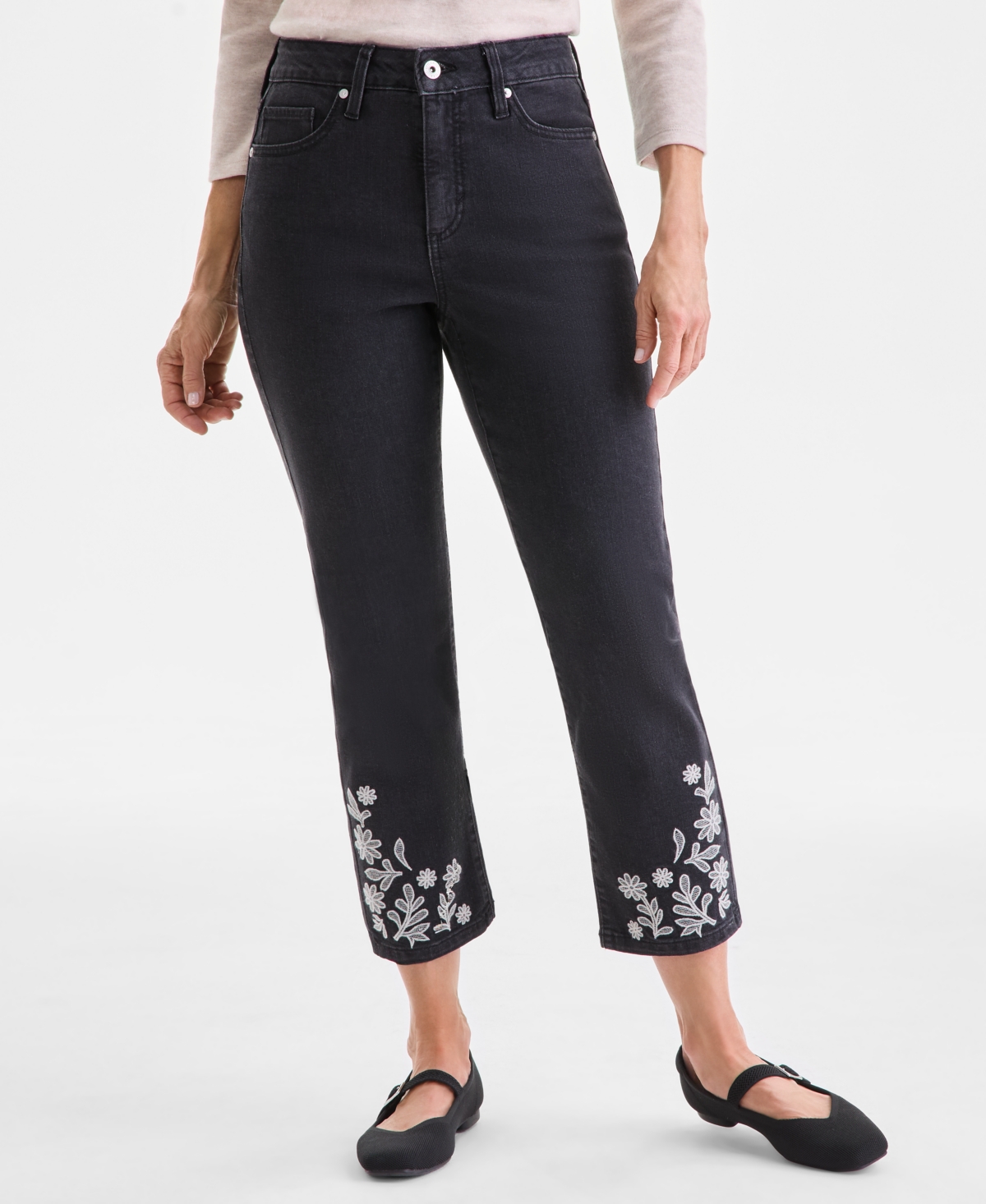 Click here for Style & Co Petite Embroidered Cuff High Rise Capri... prices