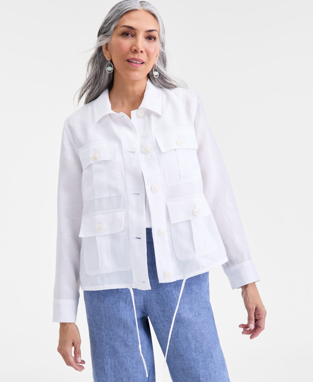 Click here for Charter Club Womens 100 Linen Woven Utility Jacket... prices