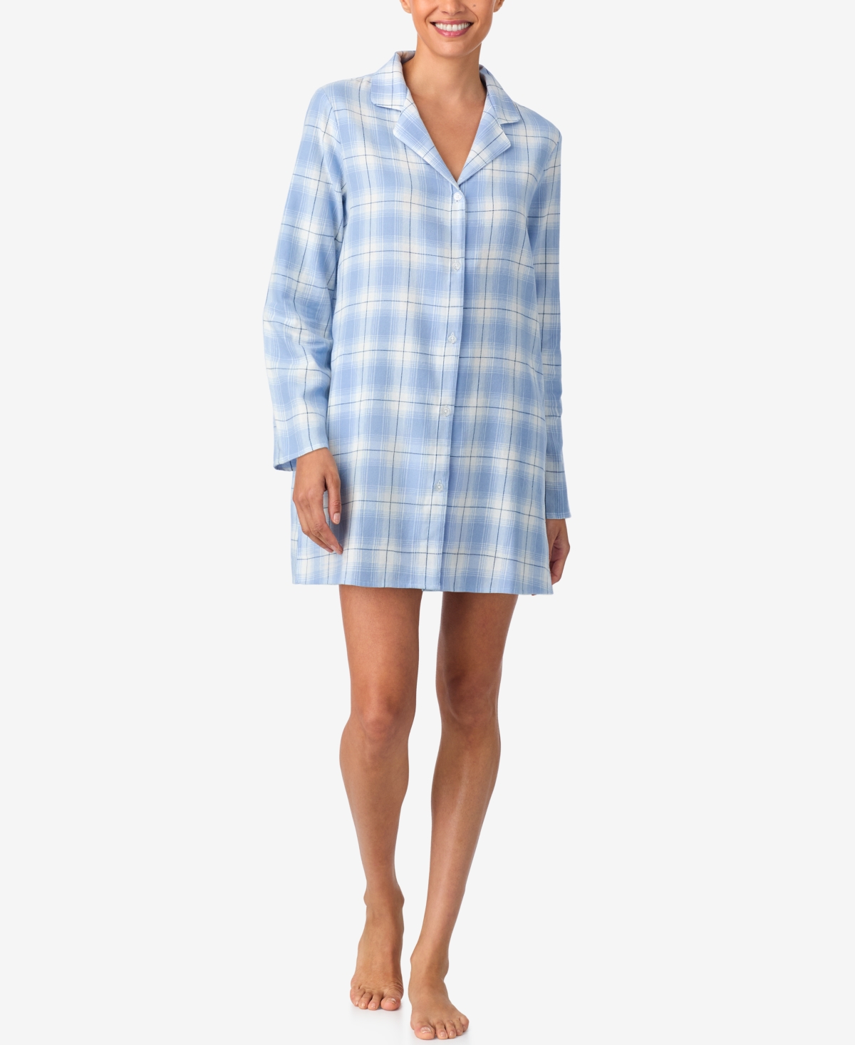 Click here for Aria Womens Long Sleeve Short Sleepshirt - Blue prices