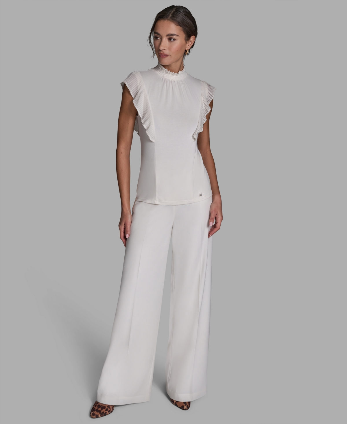 Click here for Bcbg Womens Pleated Mock Neck Flutter Sleeve Top -... prices