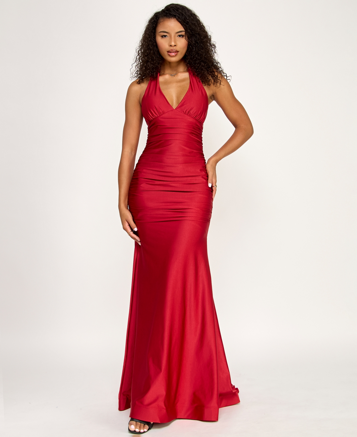 Click here for Emerald Sundae Juniors Ruched Sleeveless Halter Go... prices