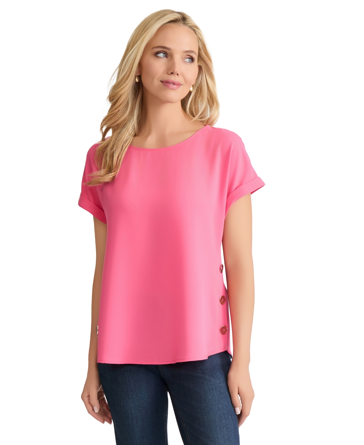 Click here for Jones New York Petite Short-Sleeve Button Detail T... prices