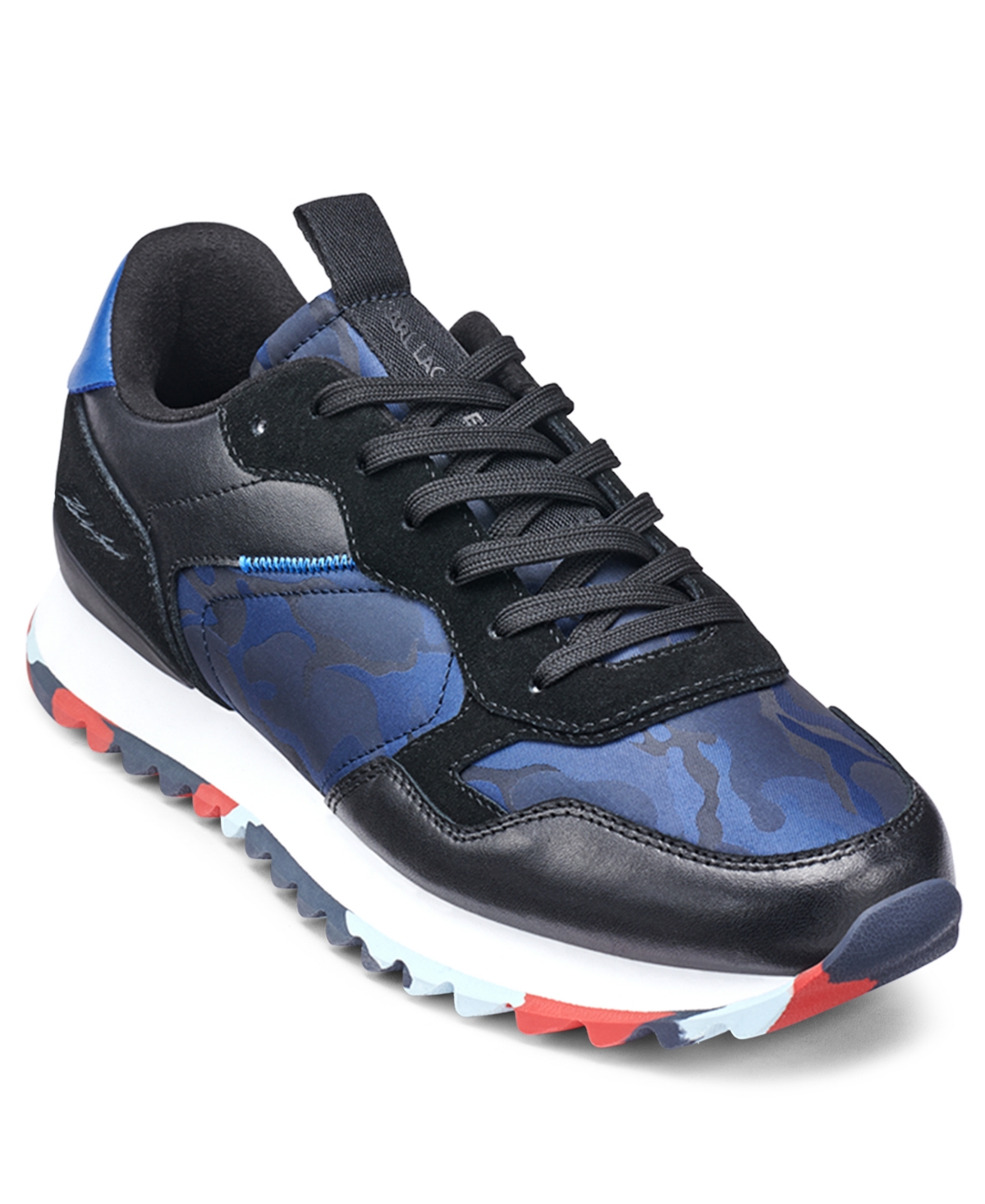 Karl Lagerfeld Paris Mens Camo Runner Sawtooth Sole Sneaker - Navy