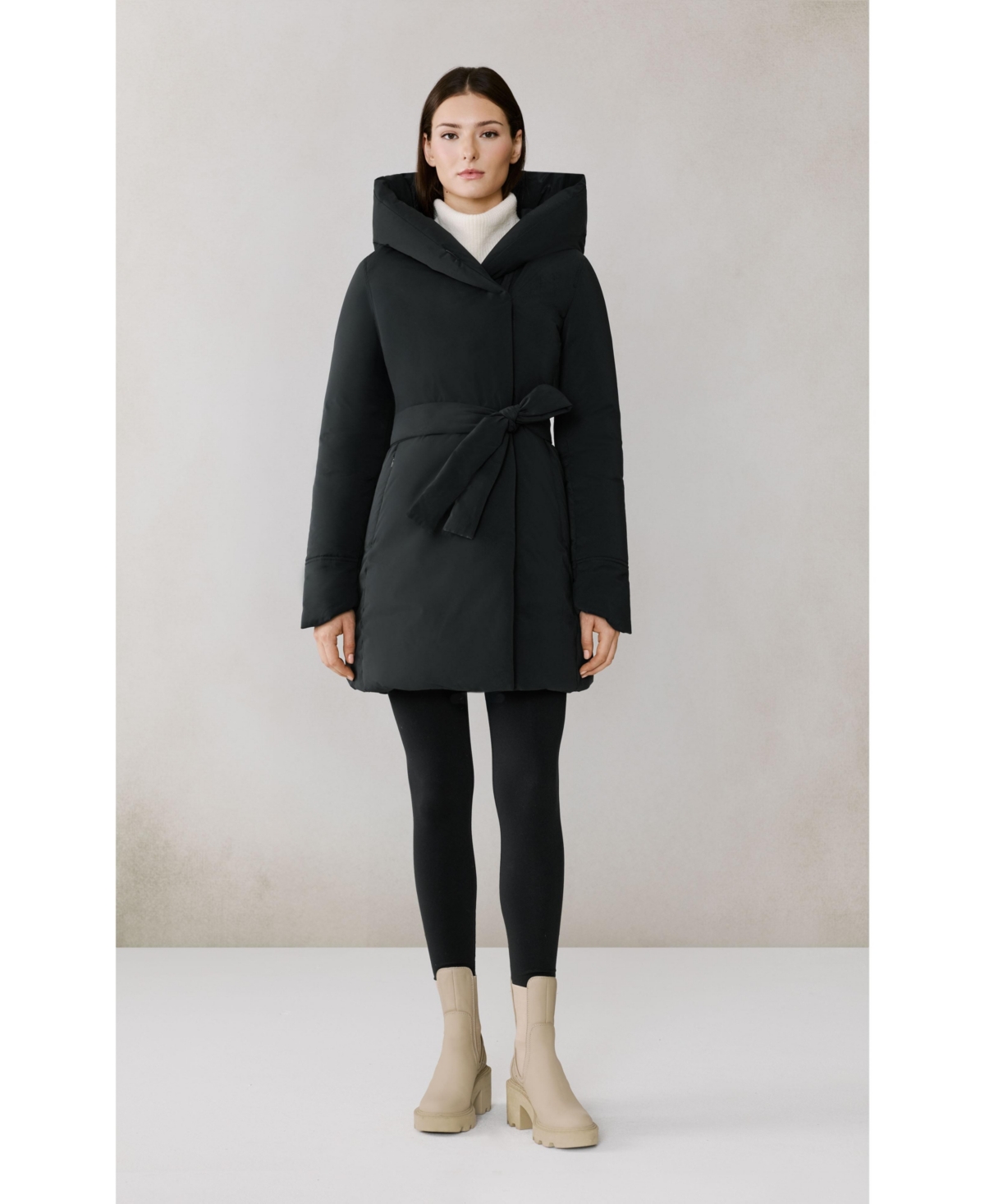 Click here for Soia & Kyo Womens Adelaide Wrap Down Coat - Black prices