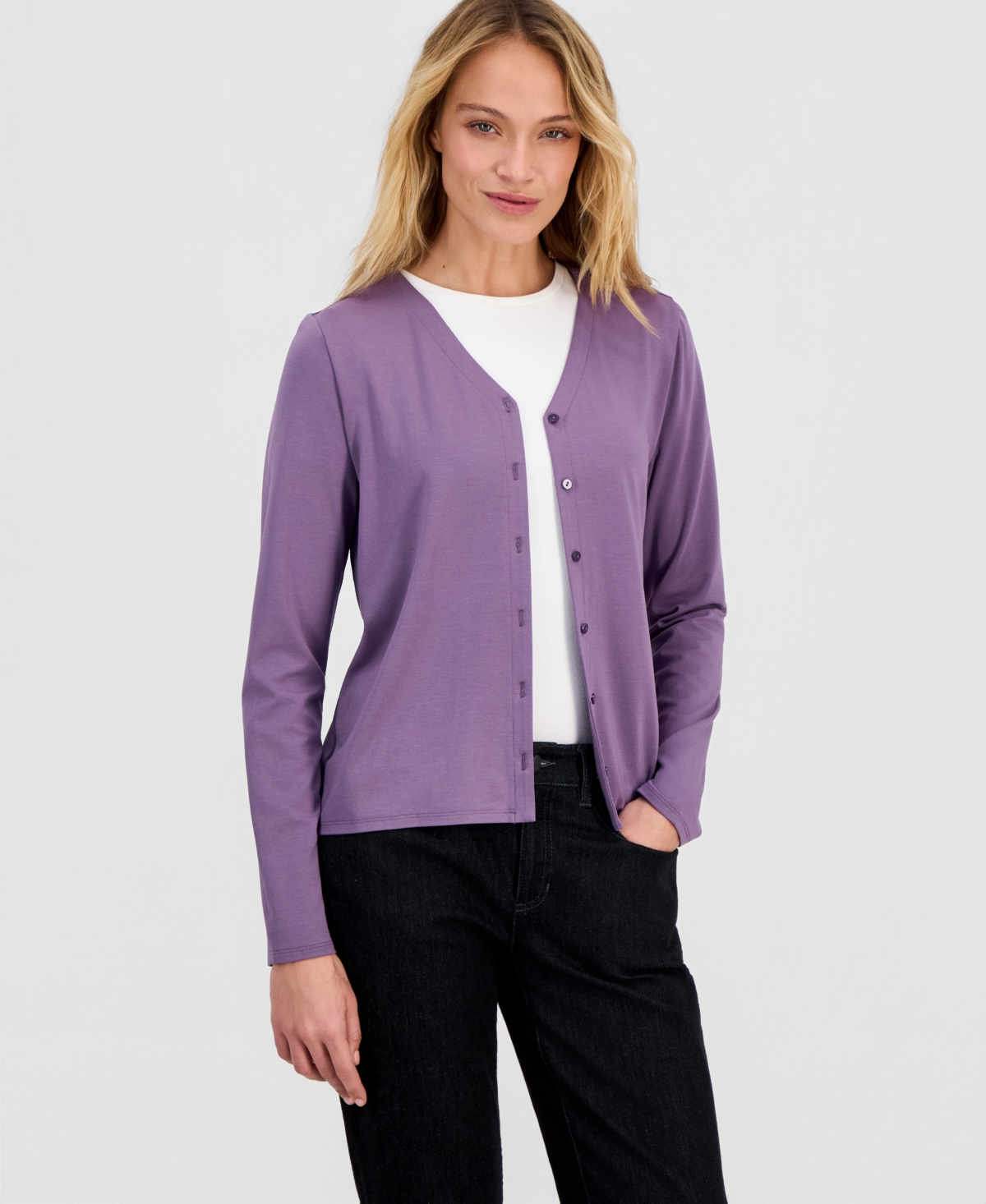 Click here for Eileen Fisher Womens V-Neck Button Front Top - Mul... prices