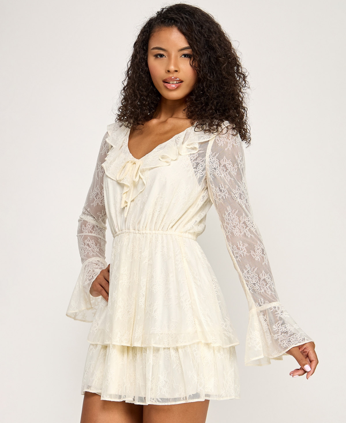 Click here for Seni & Cade Juniors Lace Tiered-Hem Dress - Ivory prices
