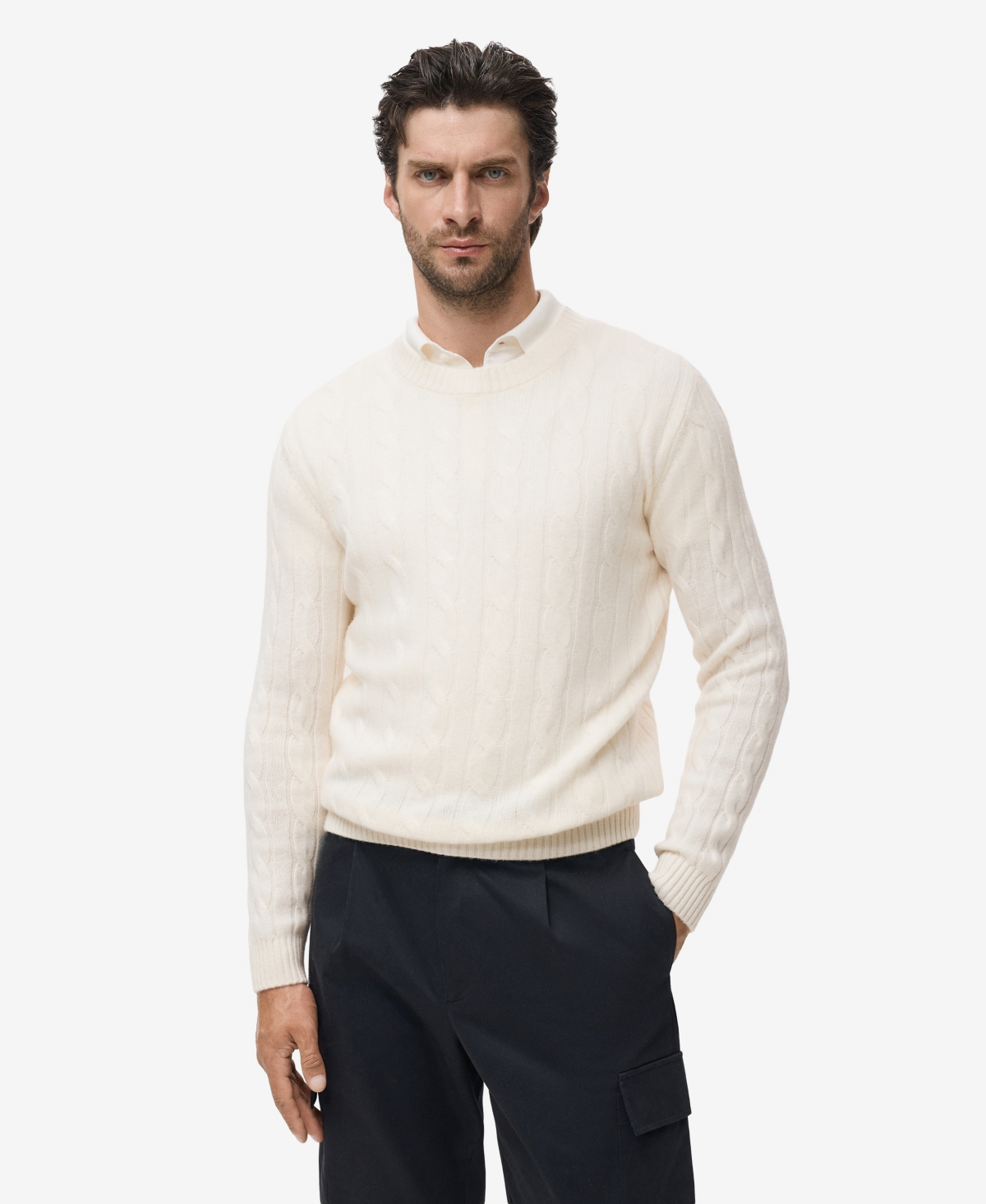 Click here for Mango Mens Wool Braided Sweater - Ecru prices