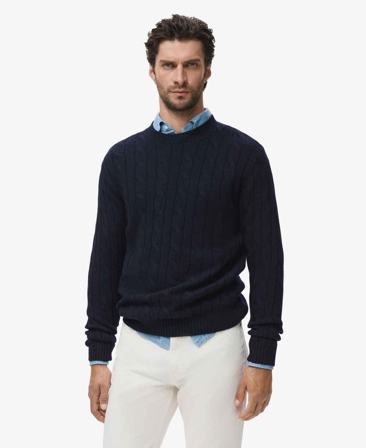 Click here for Mango Mens Wool Braided Sweater - Navy prices