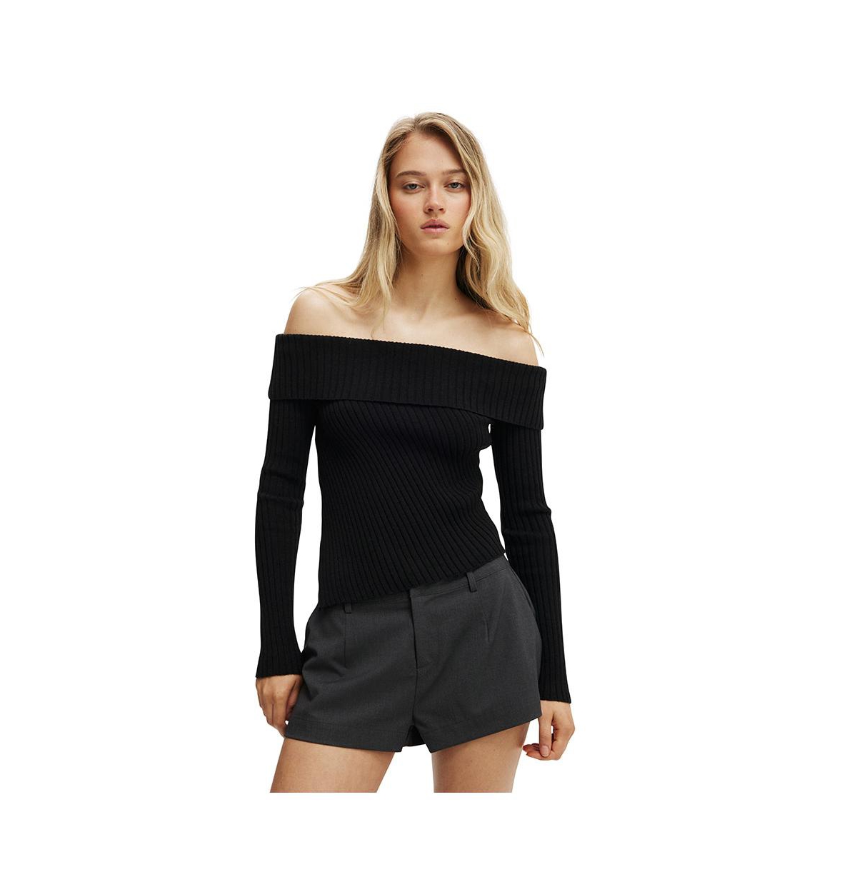 Click here for Cotton On Womens Asym Rib Off Shoulder Knit - Blac... prices