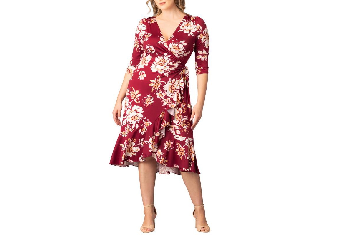 Click here for Kiyonna Plus Size Flirty Flounce Midi Wrap Dress w... prices