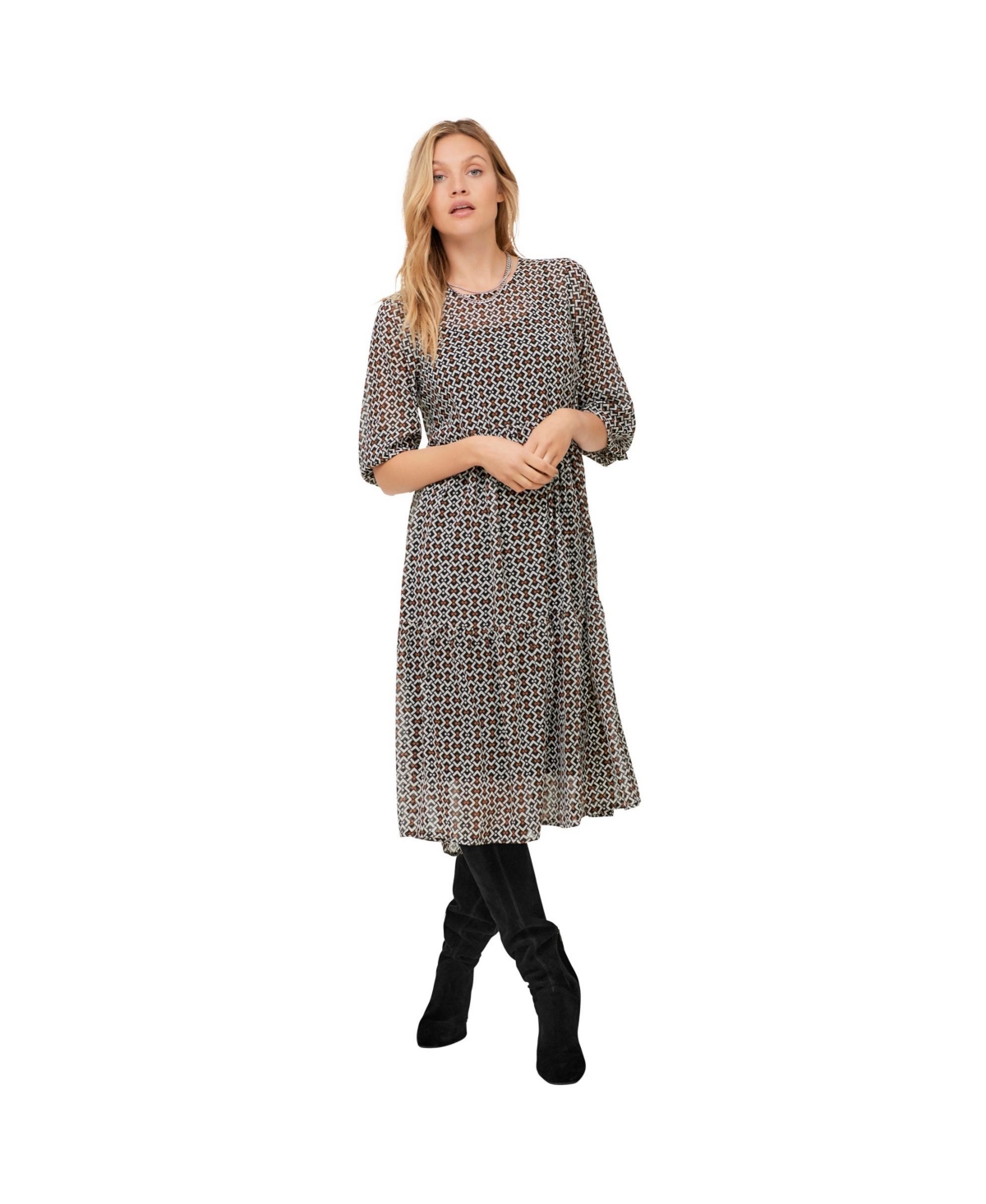 Click here for ellos Plus Size Sheer Overlay Tiered Dress - Black... prices