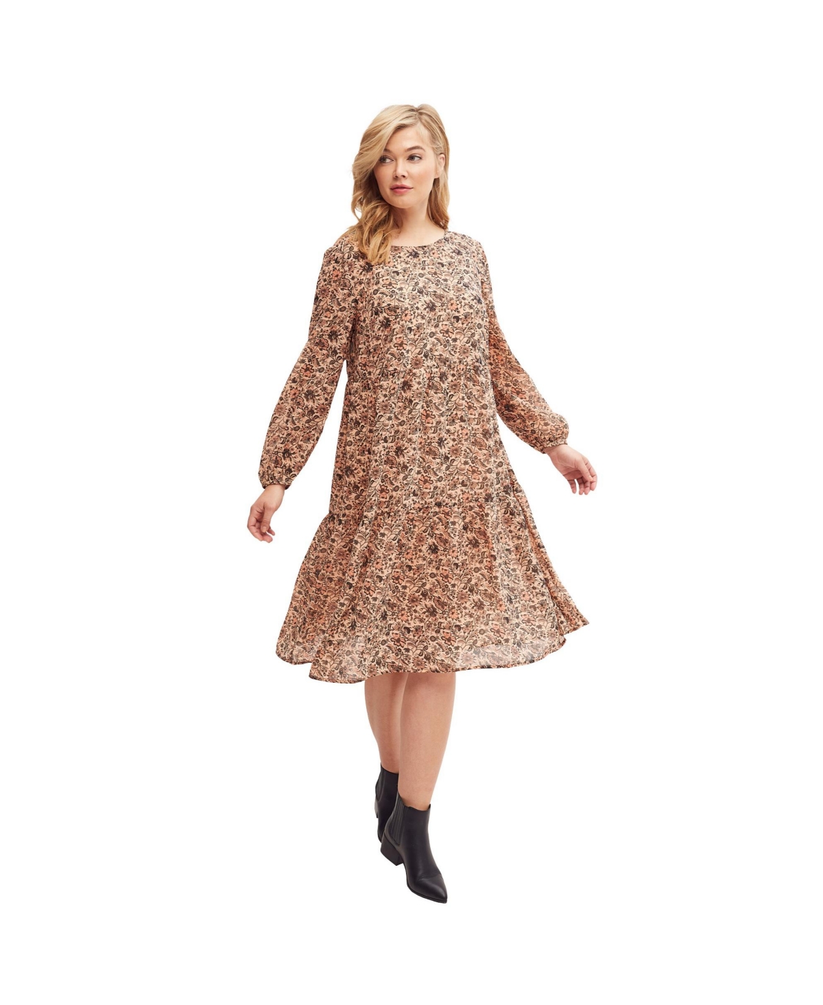 Click here for ellos Plus Size Sheer Overlay Tiered Dress - Antiq... prices