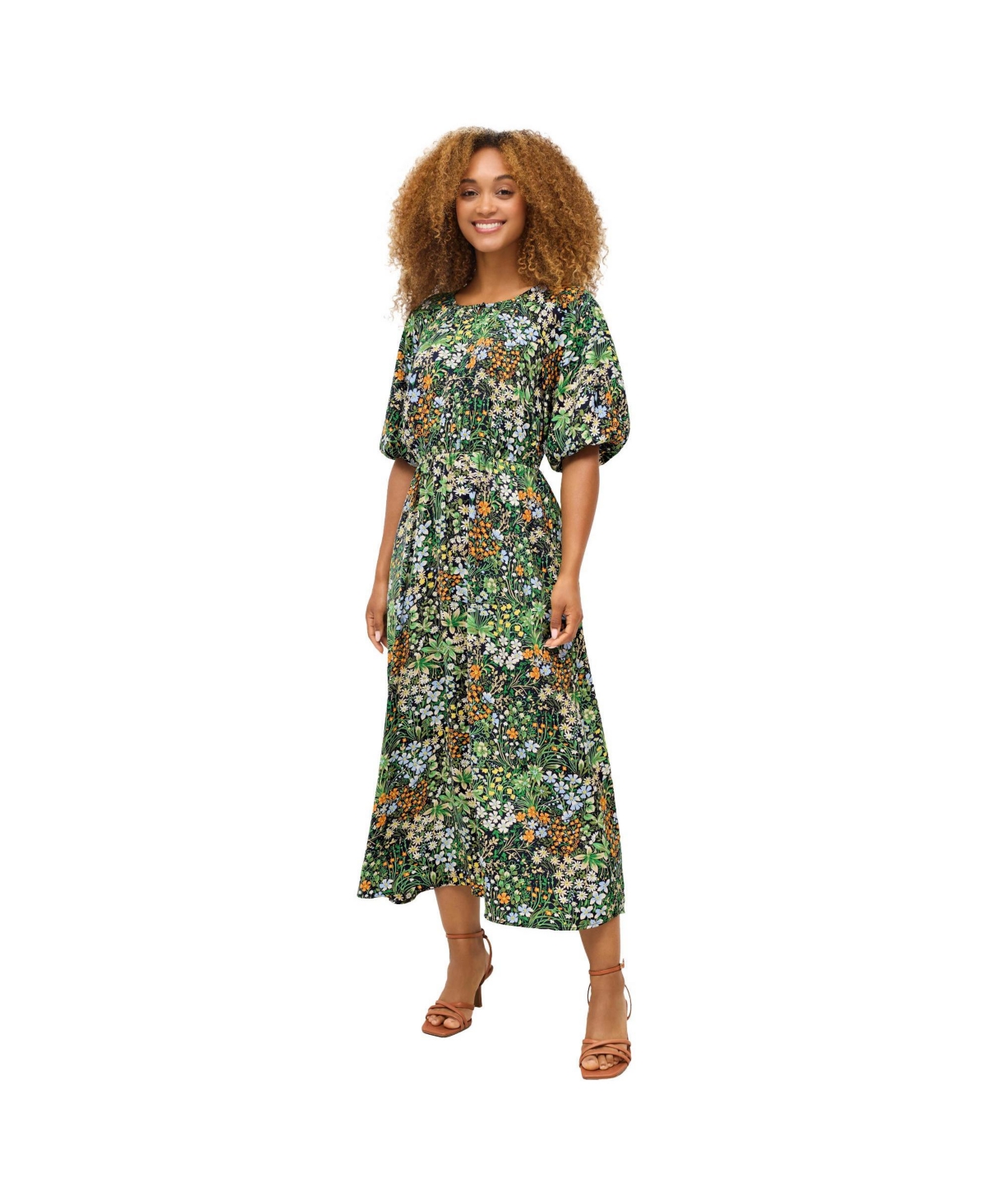 Click here for ellos Womens Satin Keyhole Empire Midi Dress - Gre... prices