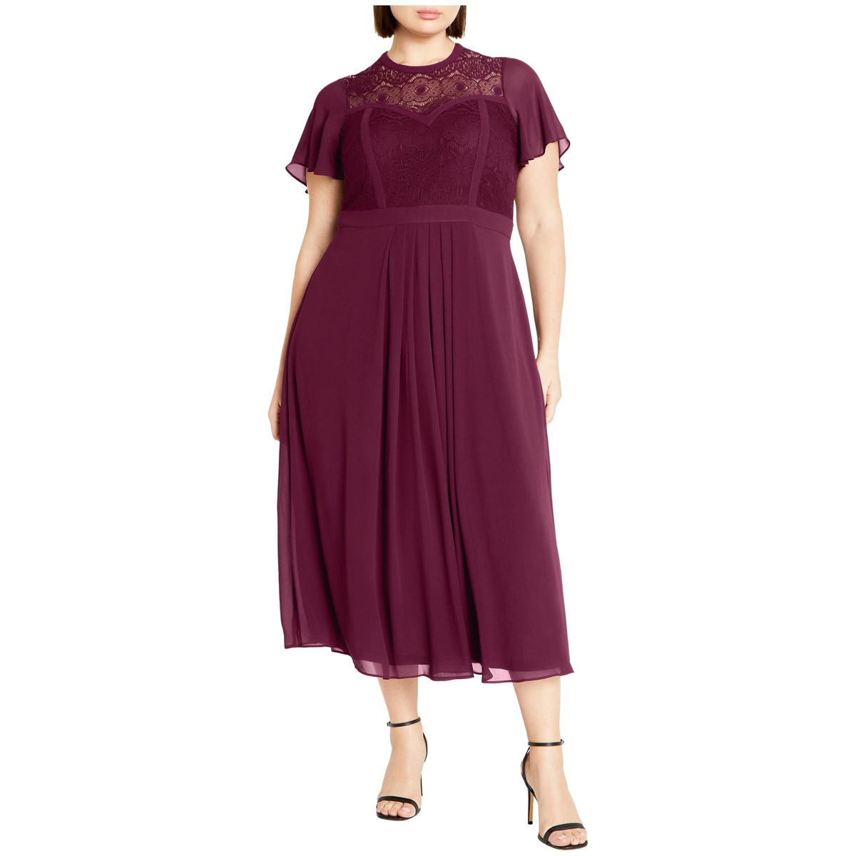 Click here for City Chic Plus Size Lace Niki Dress - Plum prices