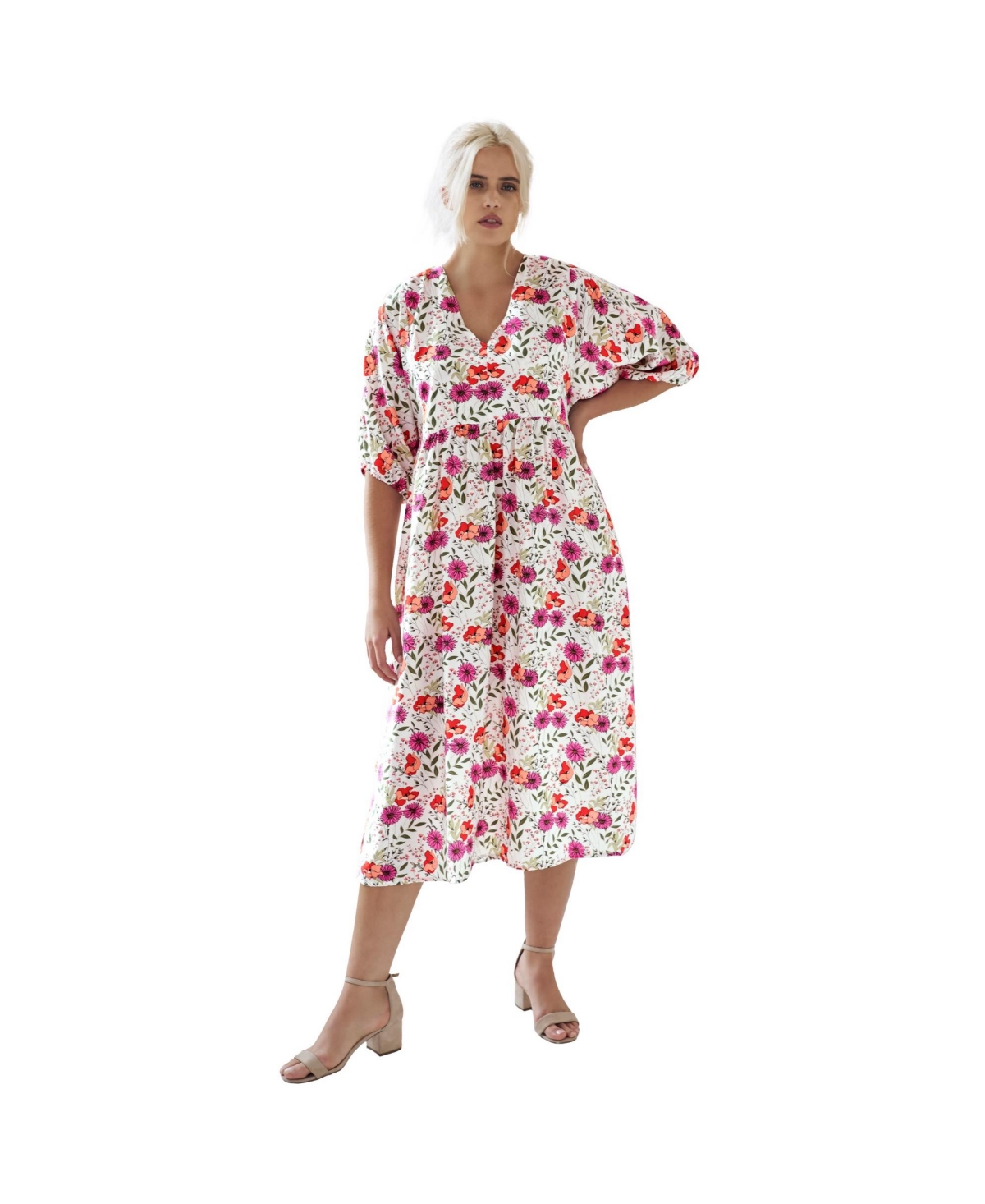 Click here for ellos Womens Blouson Sleeve Empire Midi Dress - Wh... prices