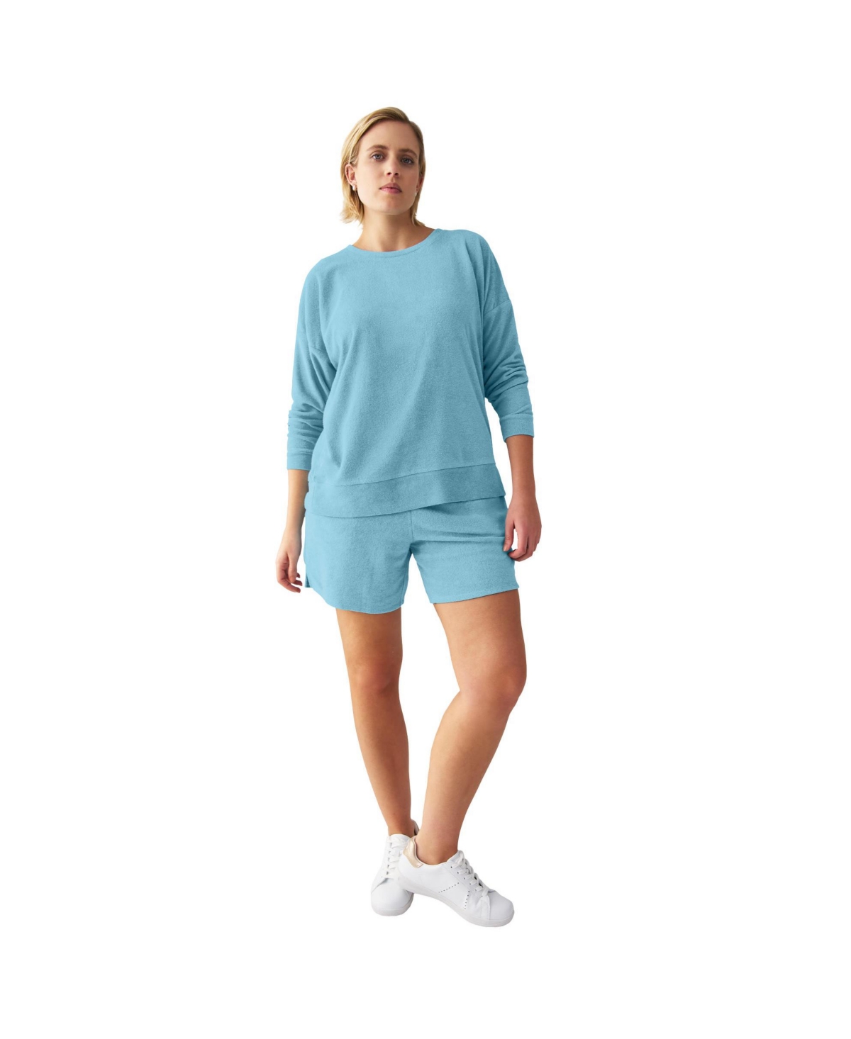 Click here for ellos Womens Size Terry Cloth Sweatshirt - Blue se... prices