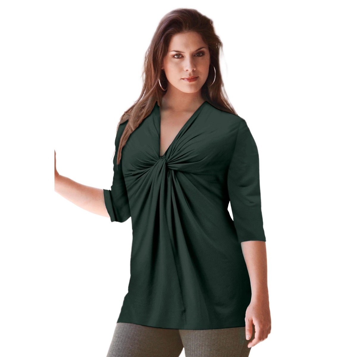Click here for ellos Womens Twisted Knot-Front Tunic - Deep emera... prices