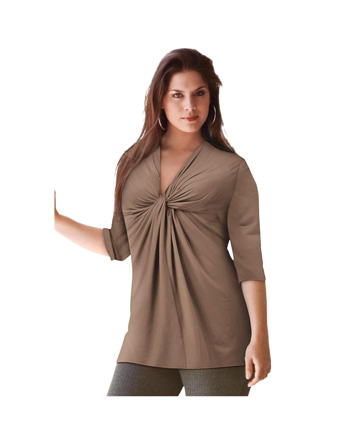 Click here for ellos Womens Twisted Knot-Front Tunic - Dark taupe prices