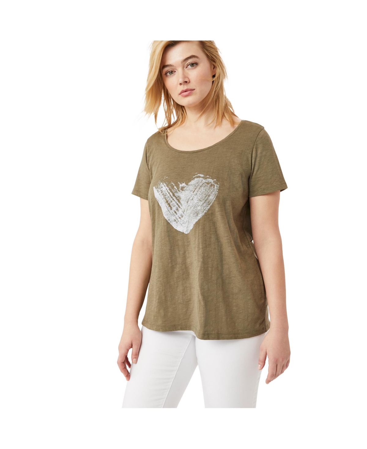 Click here for ellos Plus Size Love Graphic Tee - Burnt olive hea... prices