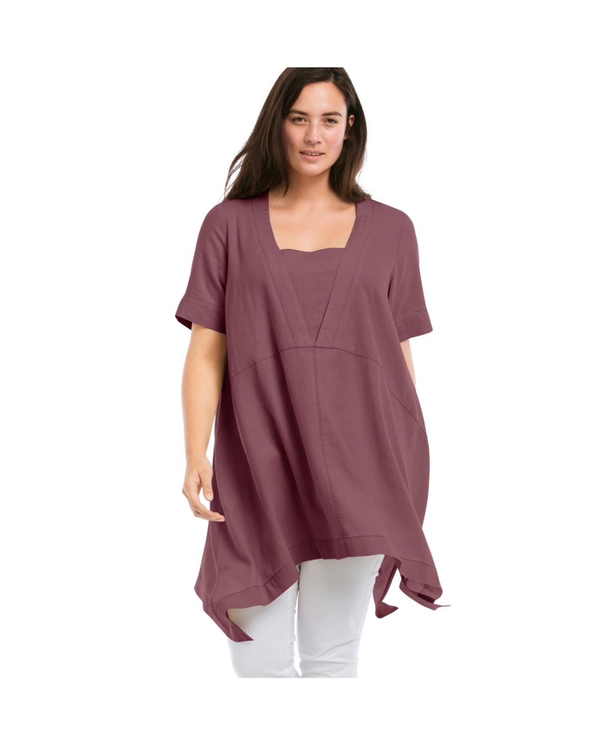 Click here for ellos Womens Linen-Blend Hanky Hem Tunic - Vintage... prices