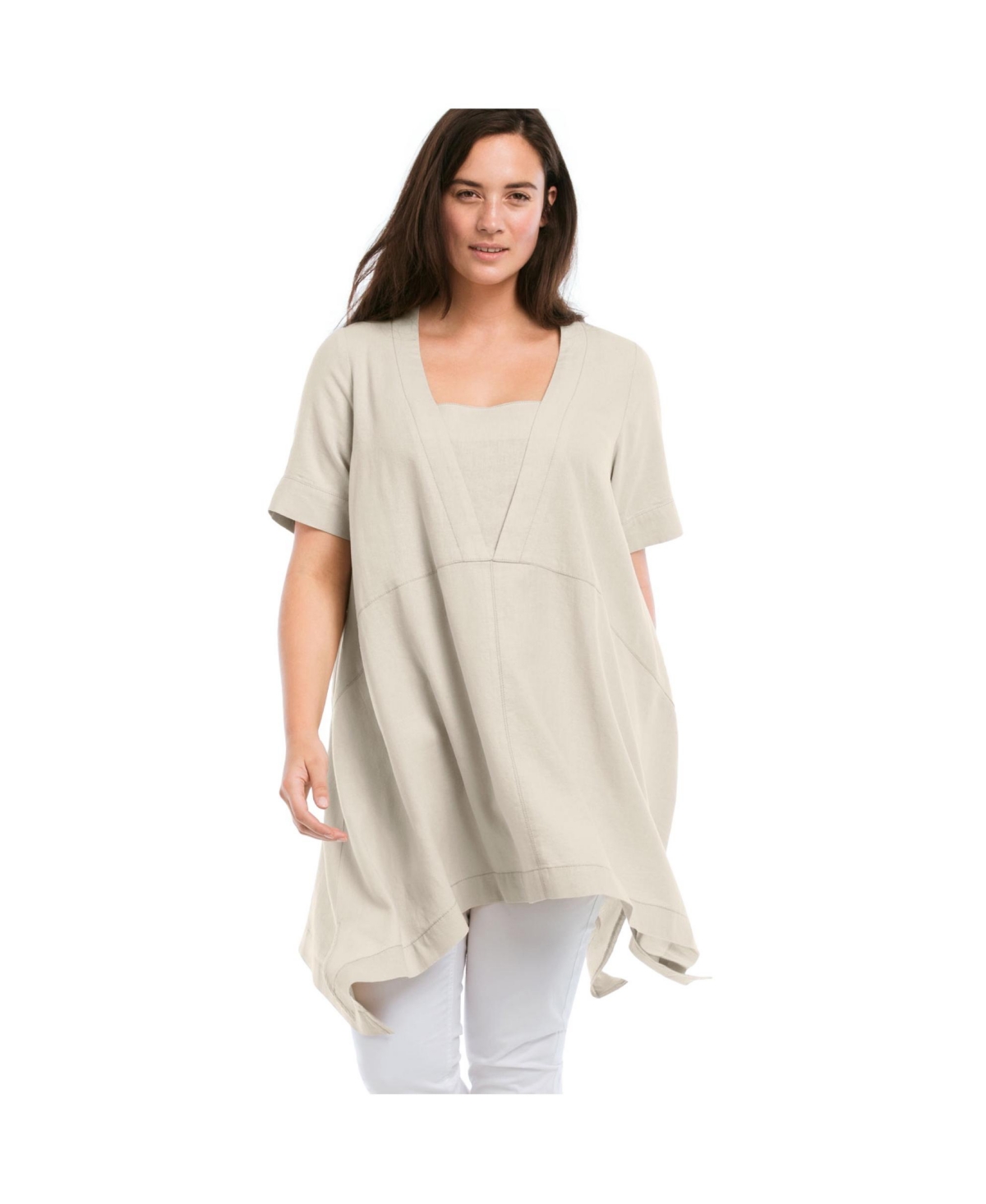 Click here for ellos Womens Linen-Blend Hanky Hem Tunic - Stone prices