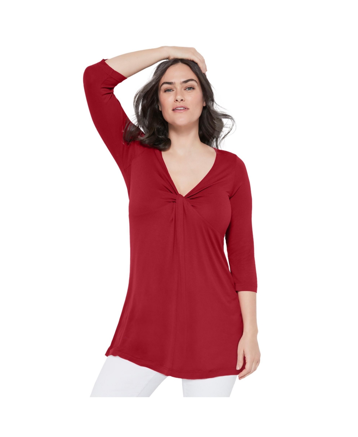Click here for ellos Womens Twisted Knot-Front Tunic - Rich red prices