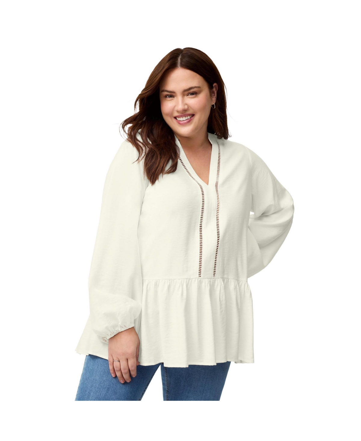 Click here for ellos Womens V-Neck Peplum Tunic - Ivory prices