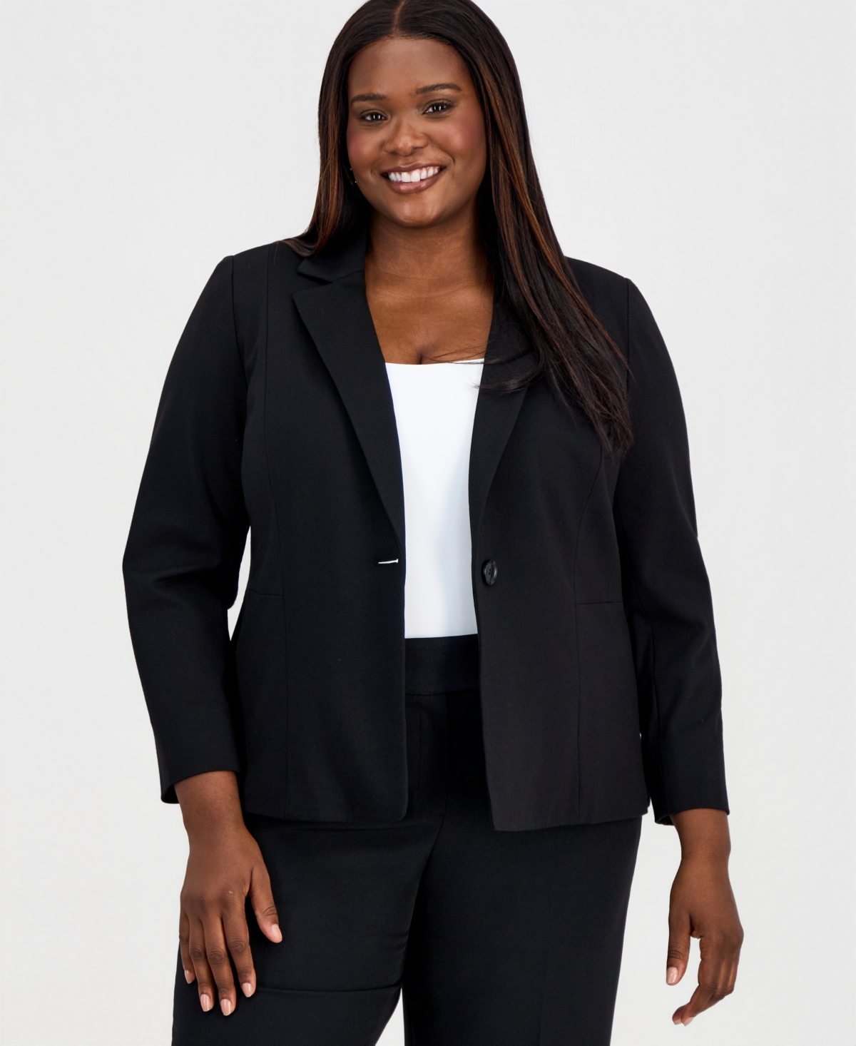 Click here for Kasper Plus Size Notched Collar One-Button Blazer... prices