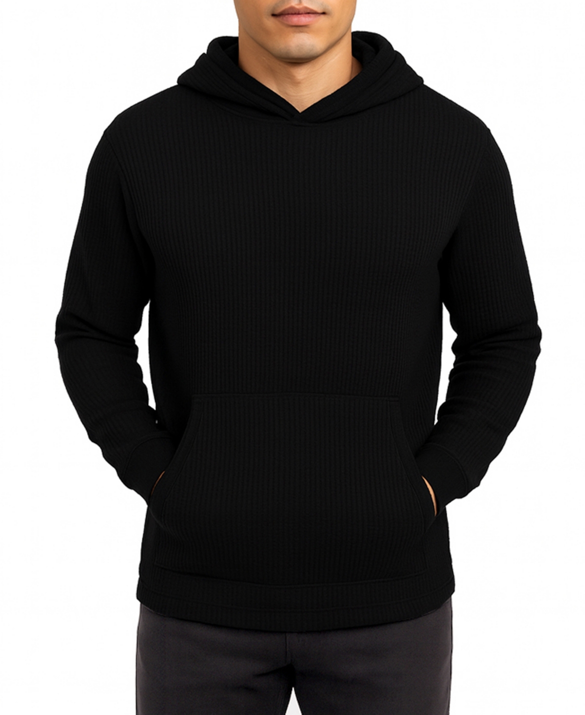 Blue Ice Mens Waffle Knit Thermal Pull-On Hoodie - Black