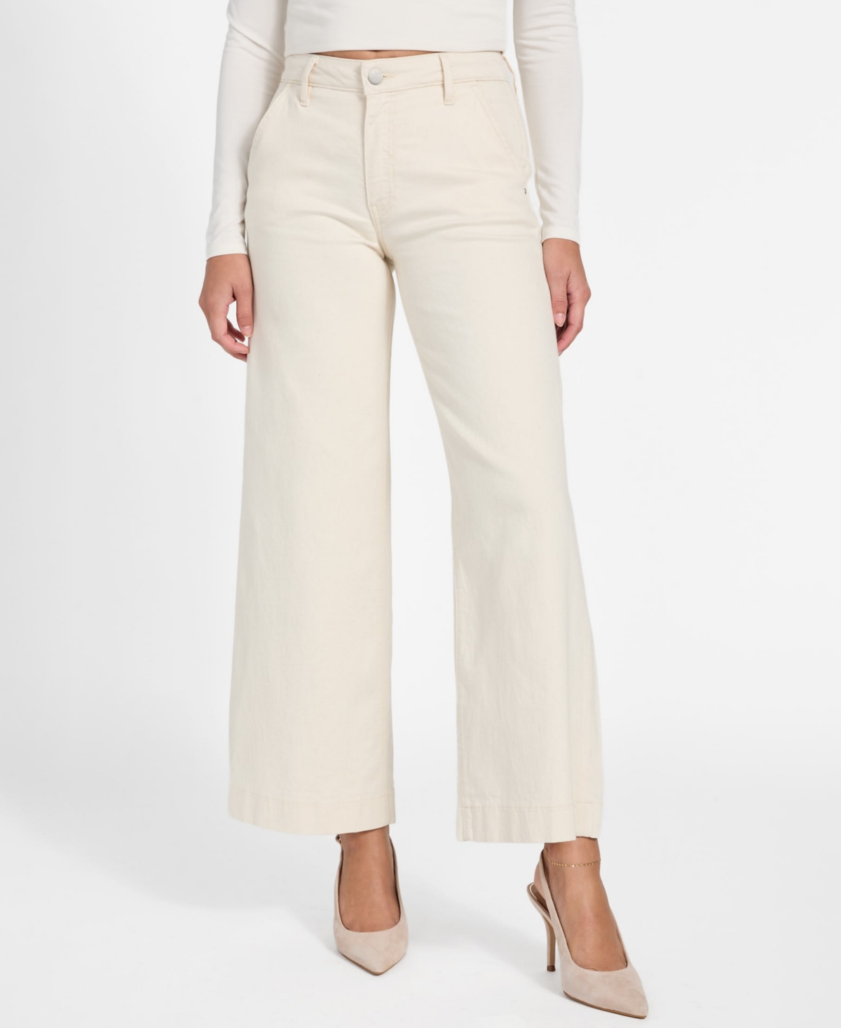 Click here for Guess Womens Wide Leg Stretch Denim Jeans - Pearl... prices