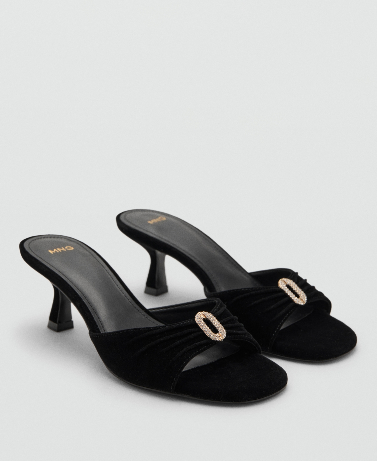 Click here for Mango Womens Jewel Detail Velvet Sandals - Black prices