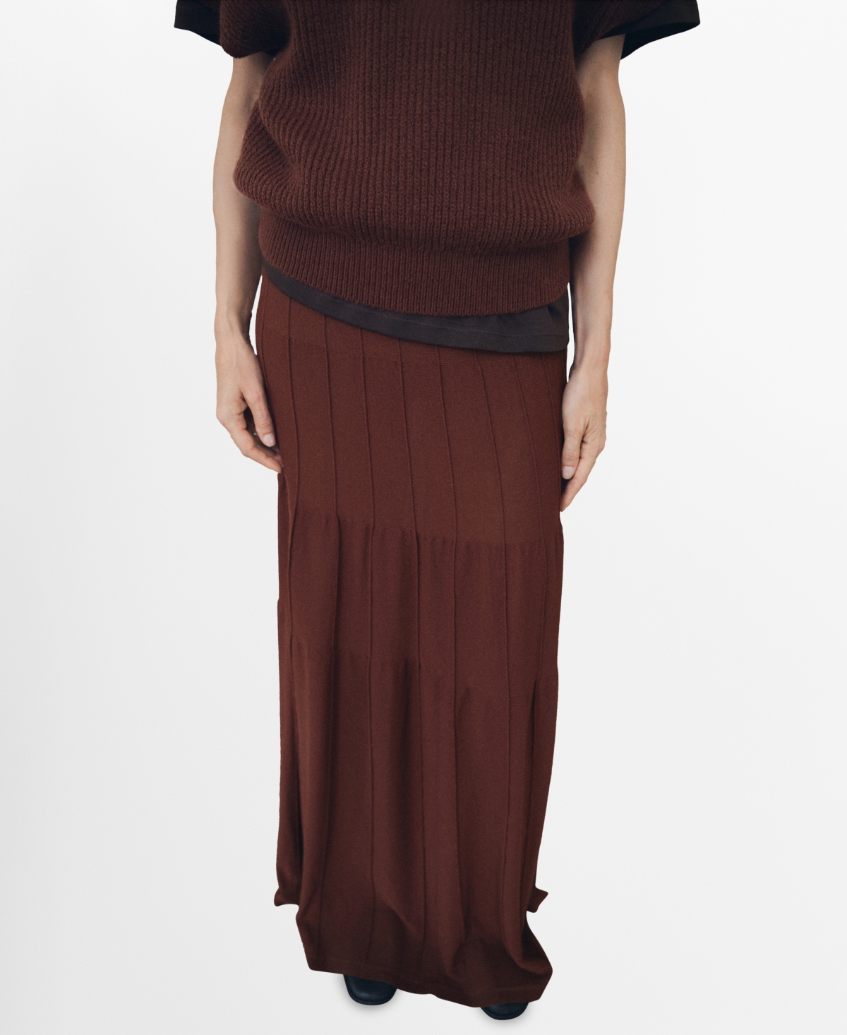 Click here for Mango Womens Seam Detail Knitted Long Skirt - Brow... prices