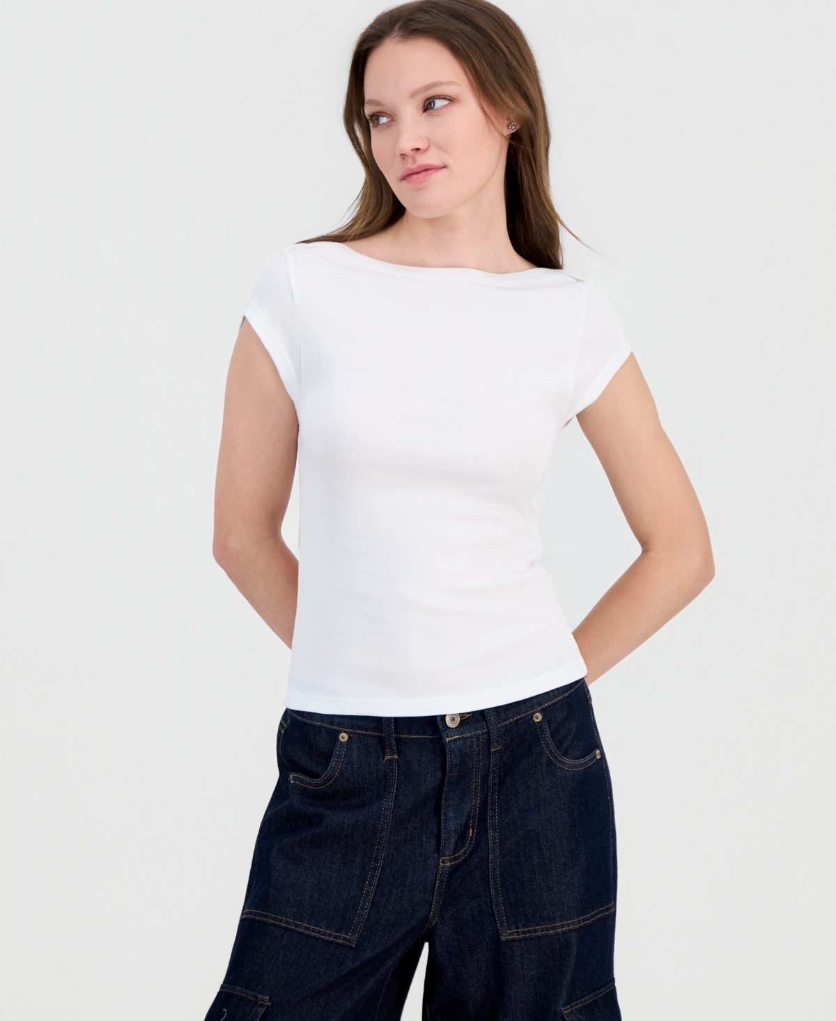 Click here for Derek Heart Juniors Boat-Neck Cap-Sleeve Cotton T-... prices