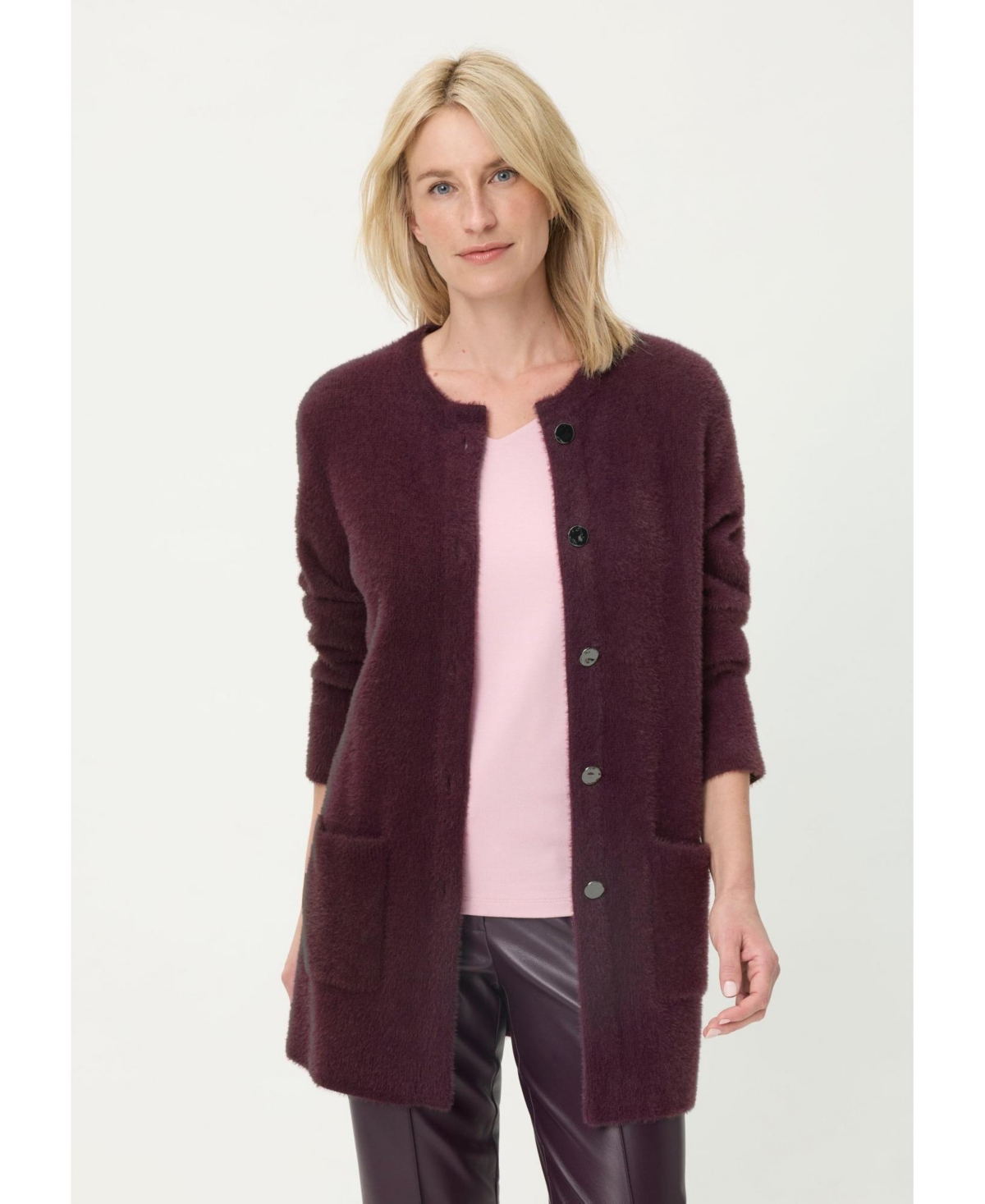 Click here for Olsen Womens Eyelash Yarn Cardigan - Dark wine prices