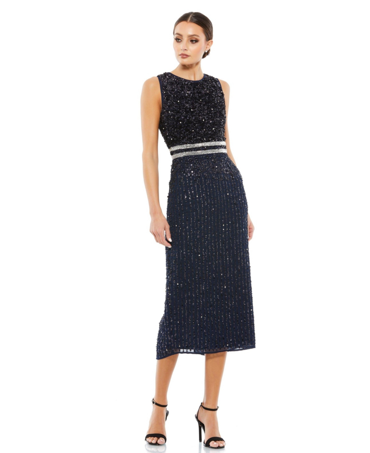 Click here for Mac Duggal Womens Sleeveless High Neck Beaded Midi... prices