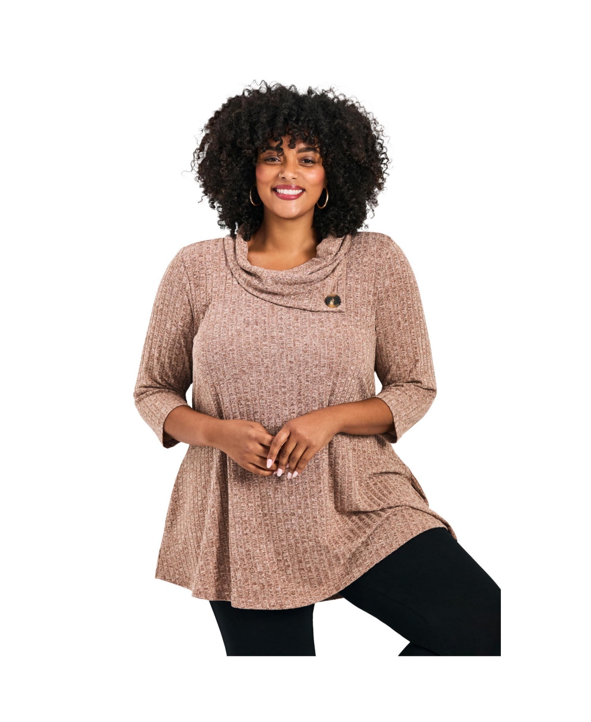 Click here for Avenue Womens Plus Size Miley Rib Hacci Button Tun... prices