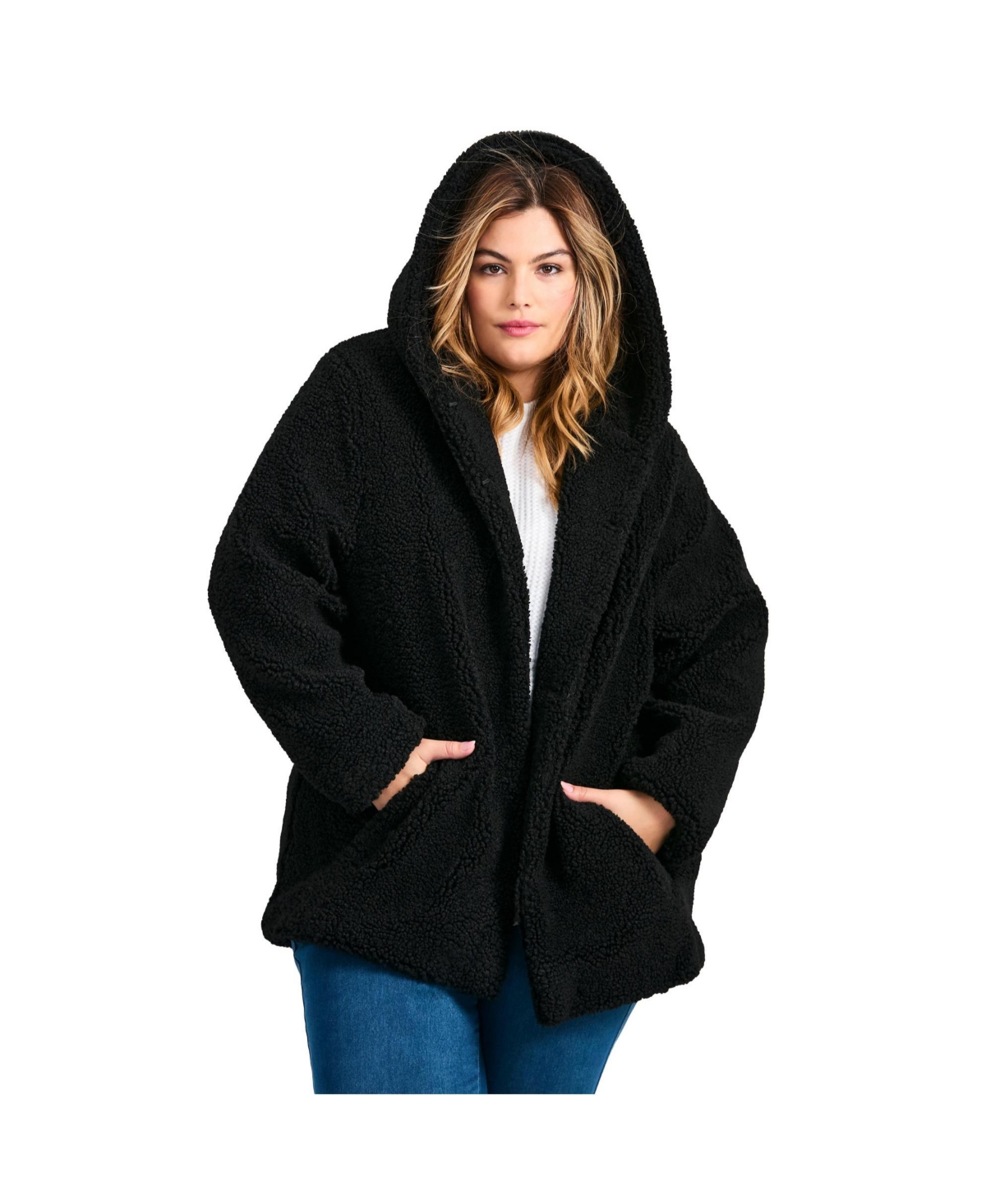 Click here for Avenue Womens Teddy Hooded Jacket - Black prices