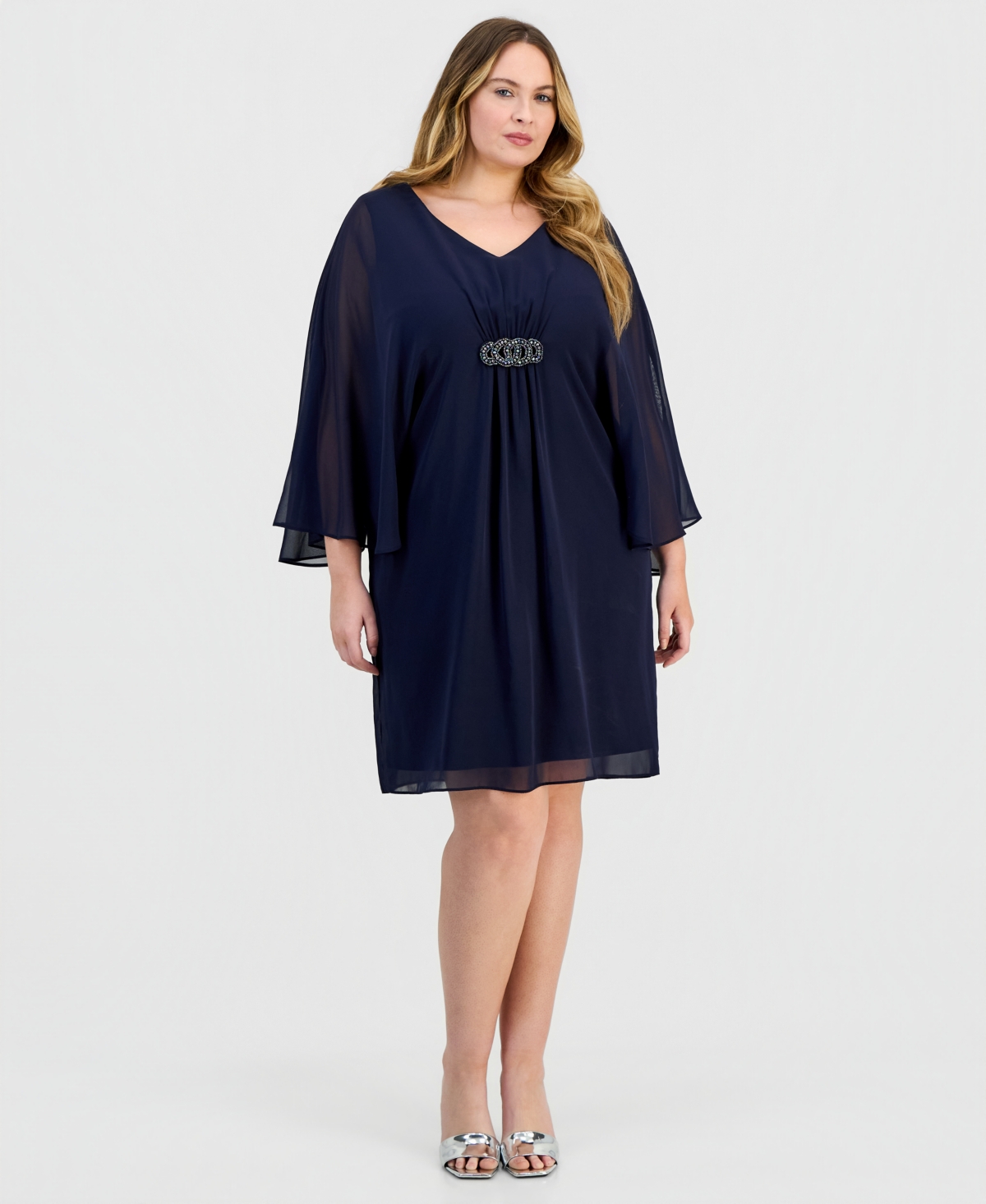 Click here for Connected Plus Size V-Neck Embellished-Trim Dress... prices