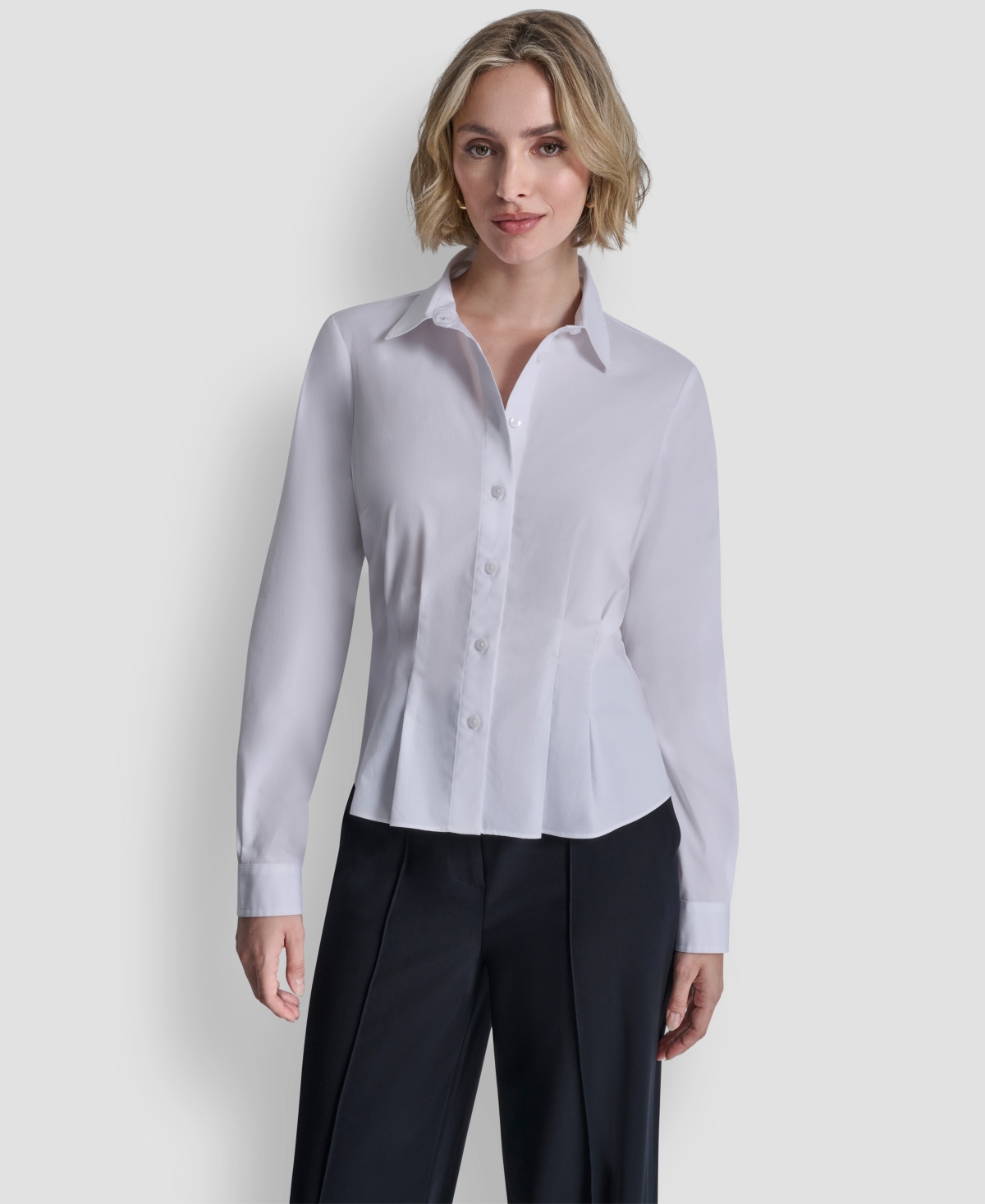 Click here for Dkny Womens Pleated Button-Up Blouse - White prices