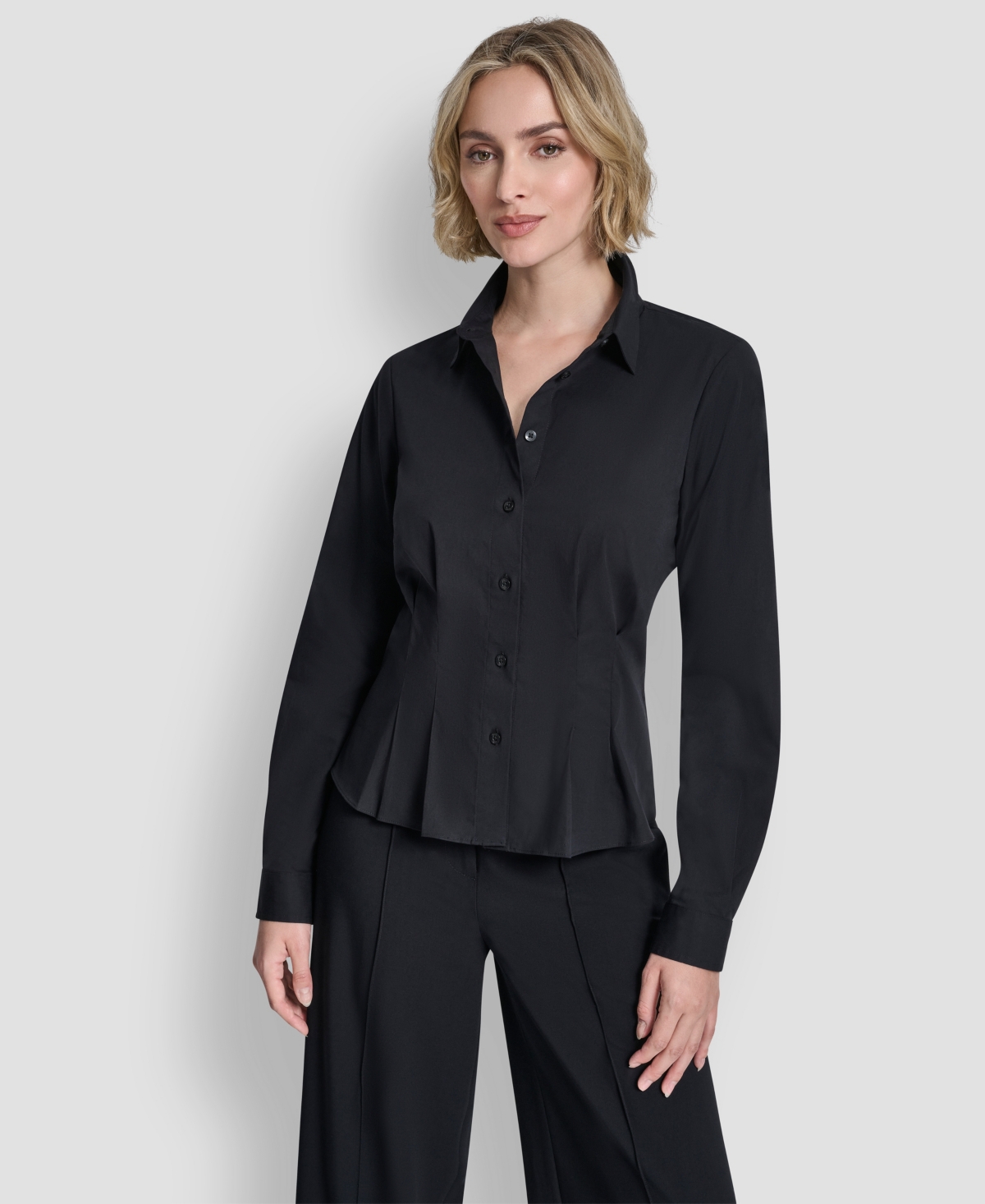 Click here for Dkny Womens Pleated Button-Up Blouse - Navy prices