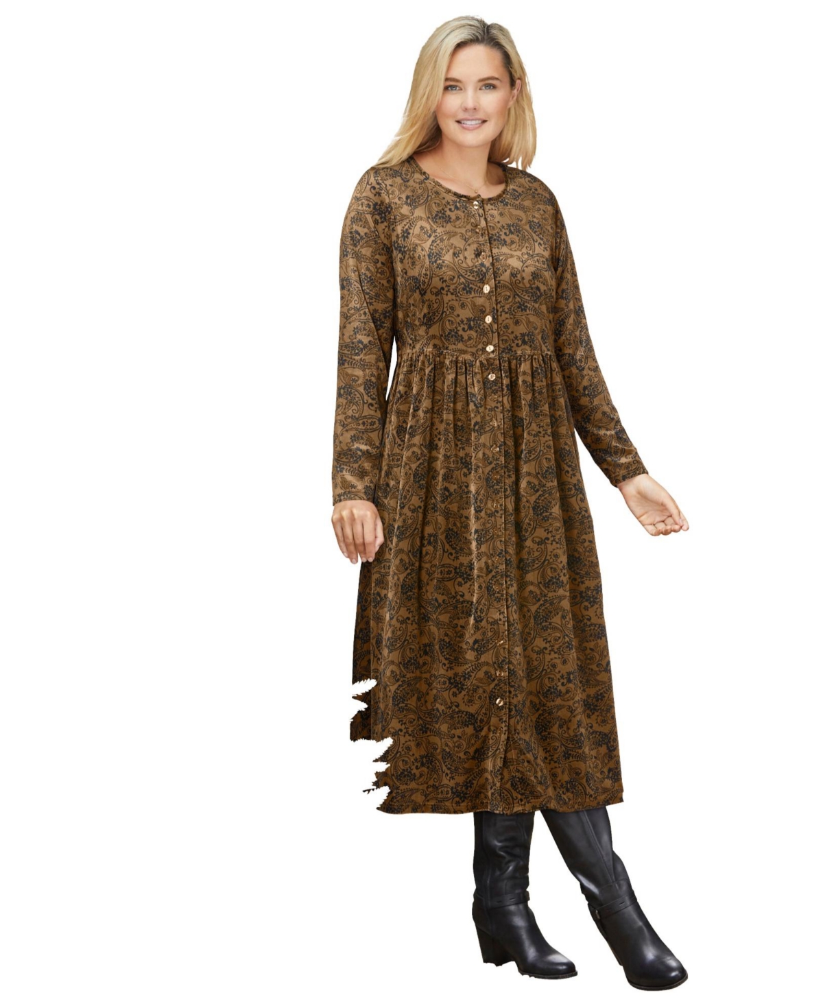 Click here for Woman Within Plus Size 21-Button Velour Dress - To... prices