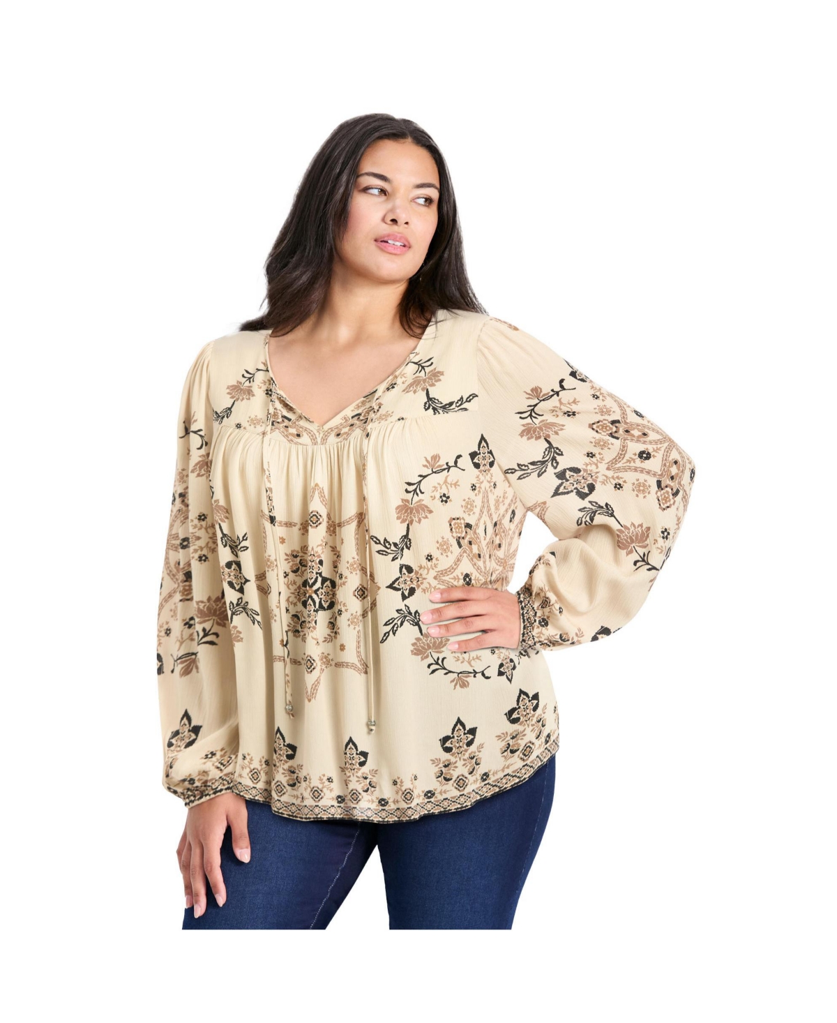 Click here for Avenue Womens Plus Size Suli Bell Sleeve Top - Cre... prices