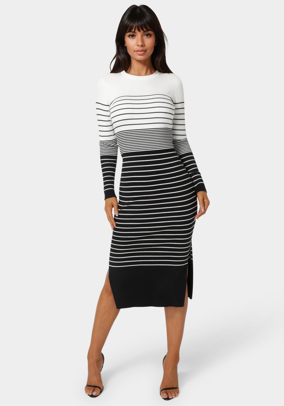 Click here for Bebe Womens Stripe Rib Long Sleeve Maxi Dress - Bl... prices