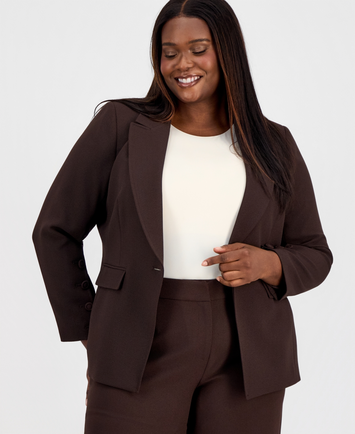 Click here for Tahari Asl Plus Size One-Button Long-Sleeve Blazer... prices