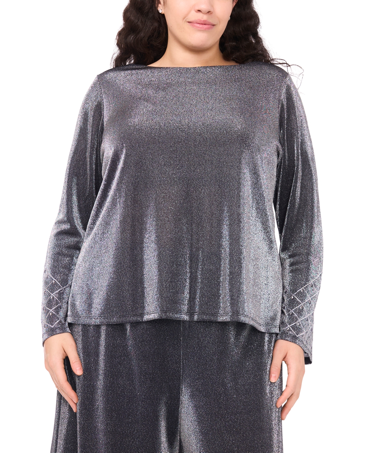 Click here for Msk Plus Size Long-Sleeve Rhinestone Top - Black S... prices
