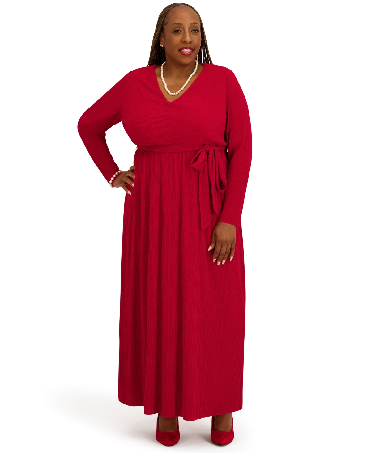 Click here for Kasper Womens V-Neck Long-Sleeve Dress - Crimson prices